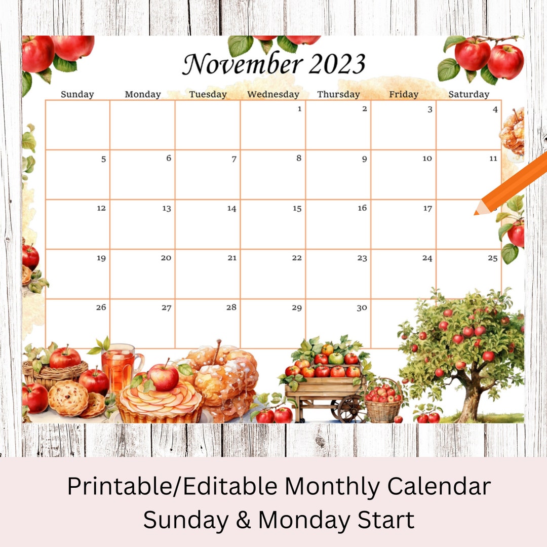 EDITABLE November 2023 Calendar, Kids School Schedule, Fall Autumn ...