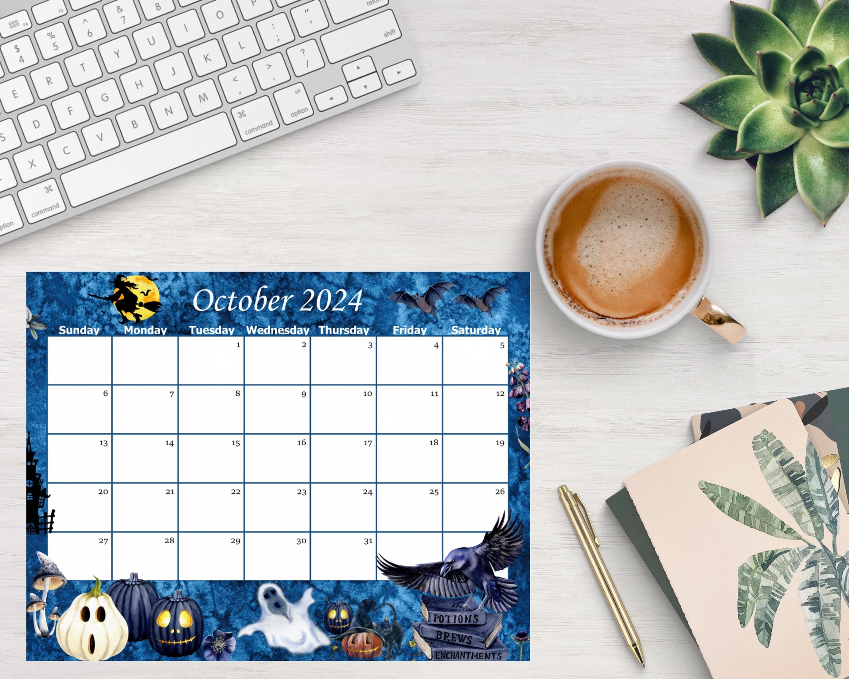 EDITABLE October 2024 Calendar, Halloween Planner, Monthly Kids School ...