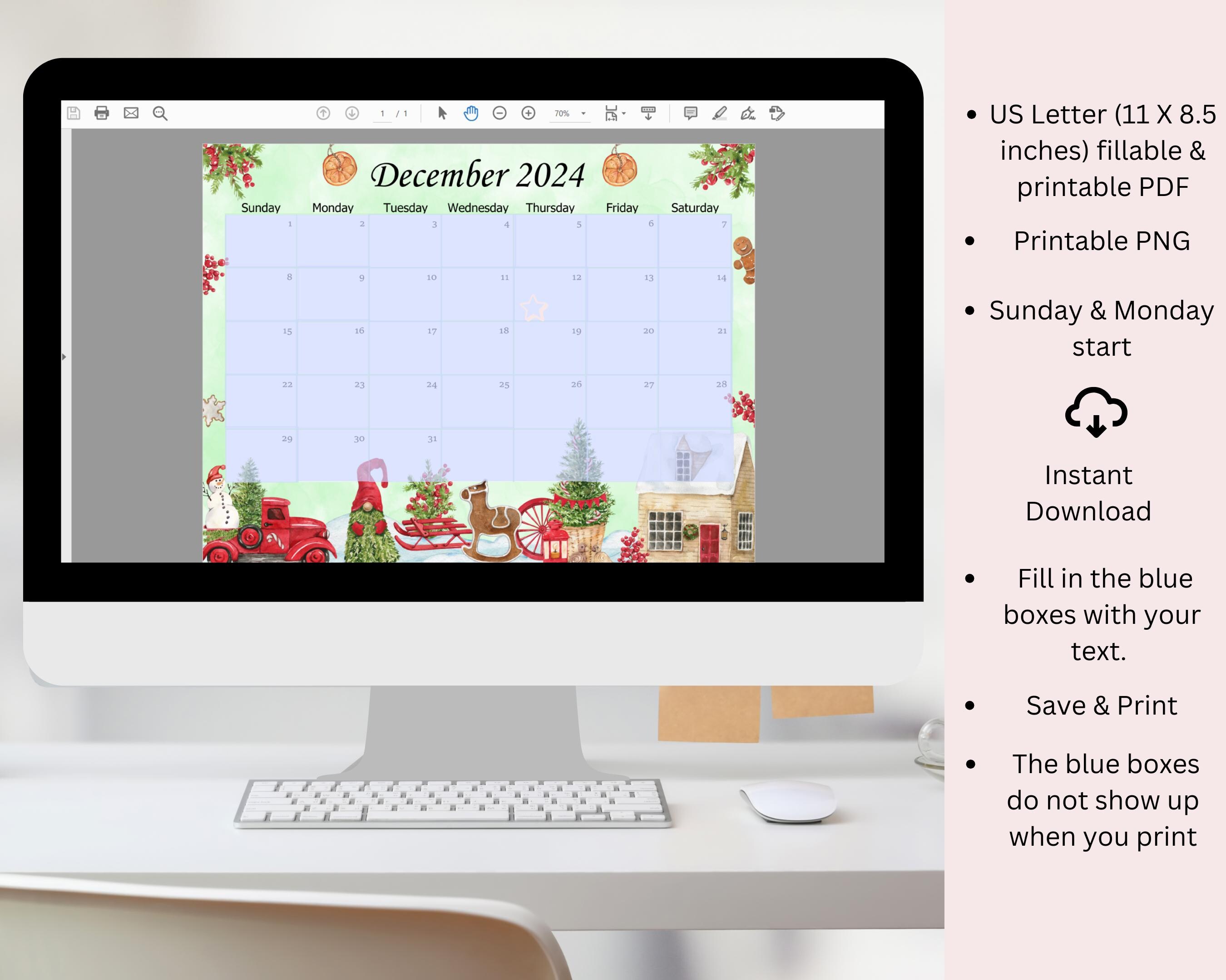 EDITABLE December 2024 Calendar, Christmas Planner With Gnome, Kids ...