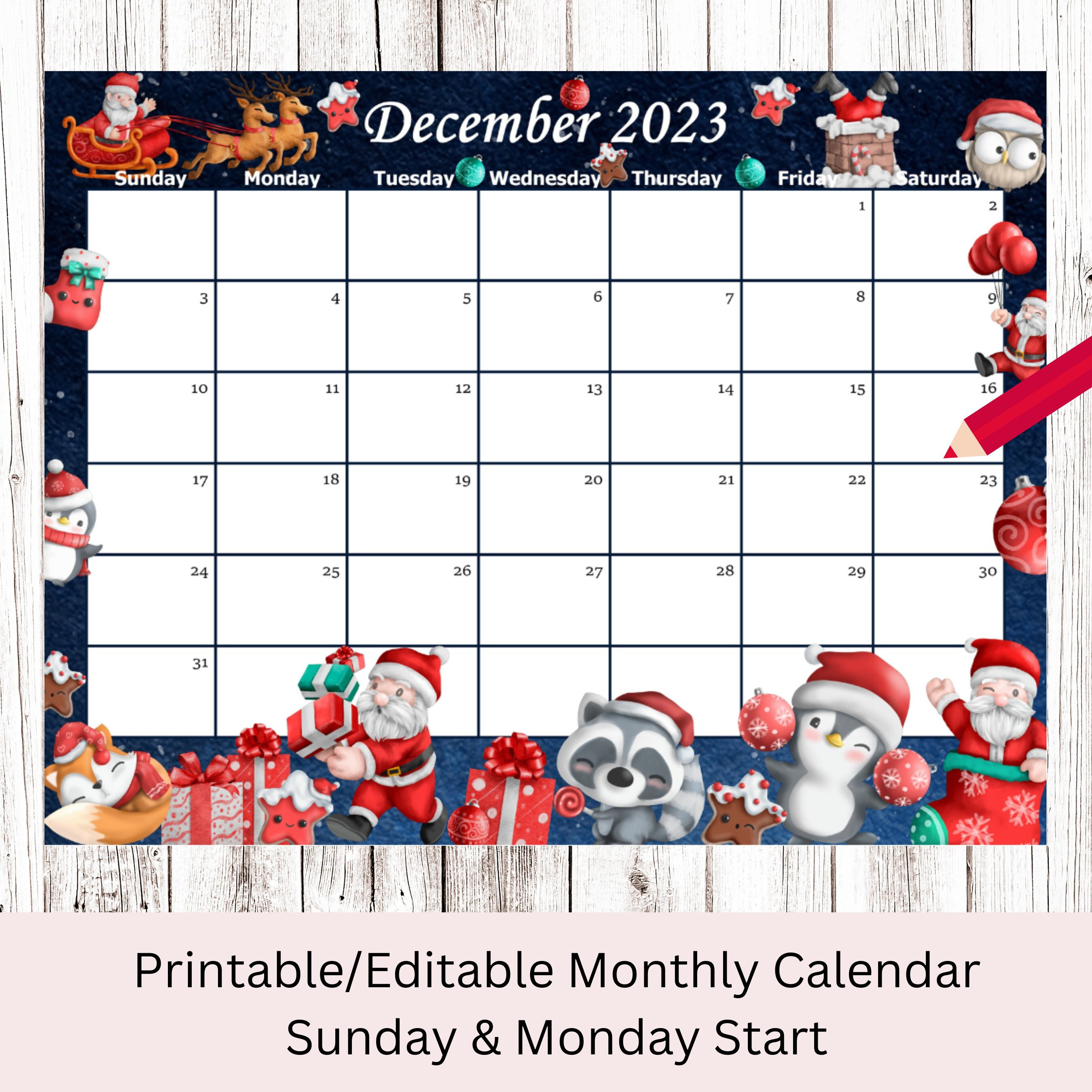EDITABLE December 2023 Calendar, Christmas Planner, Kids School ...