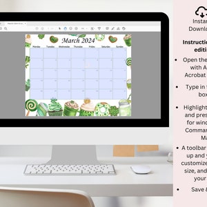 EDITABLE March 2024 Calendar, St. Patrick's Day Sweets Planner, Kids ...