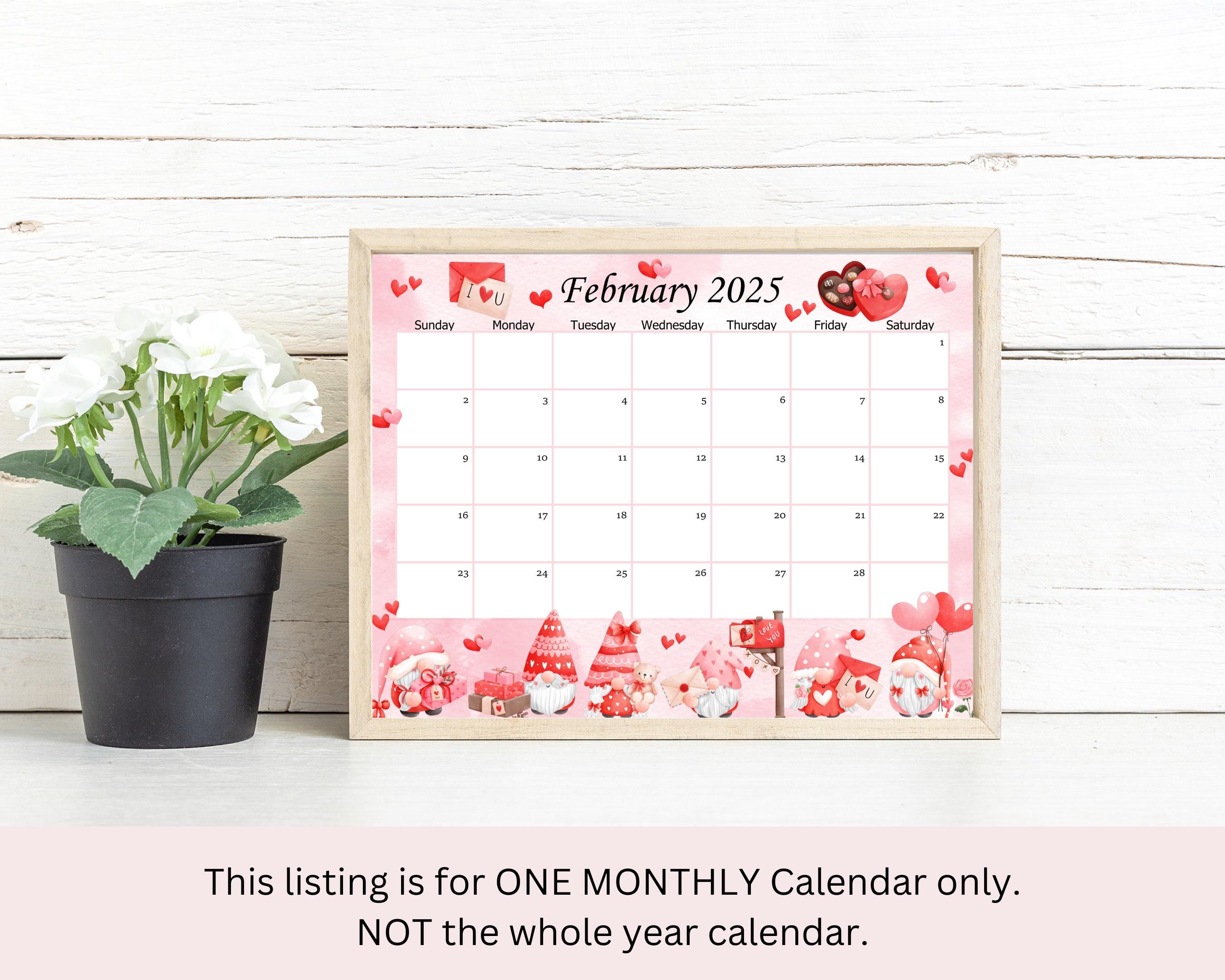 EDITABLE February 2025 Calendar, Cute Valentine Gnomes Planner, Kids ...