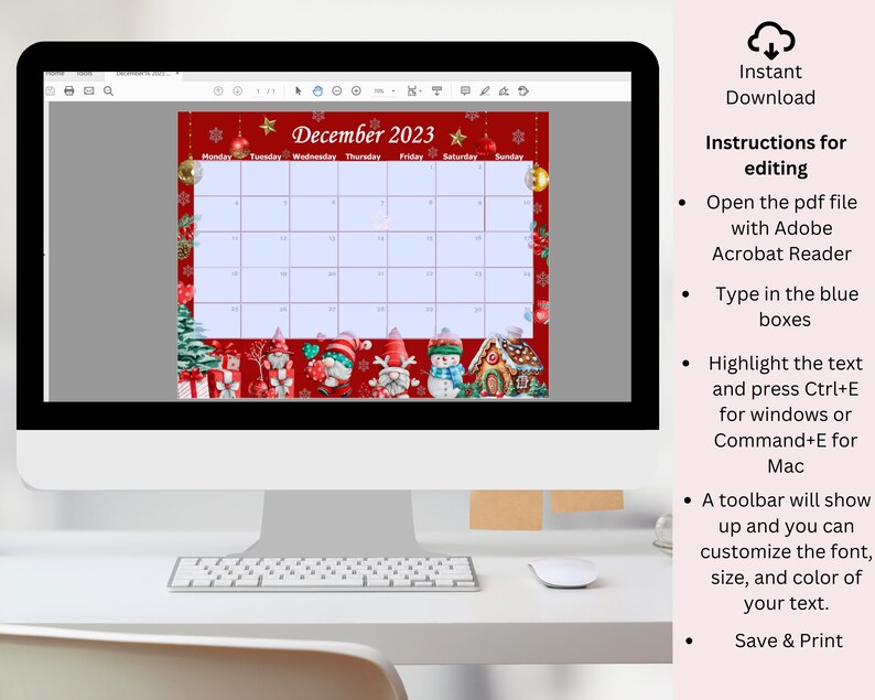 EDITABLE December 2023 Calendar, Christmas Planner With Gnomes, Kids ...