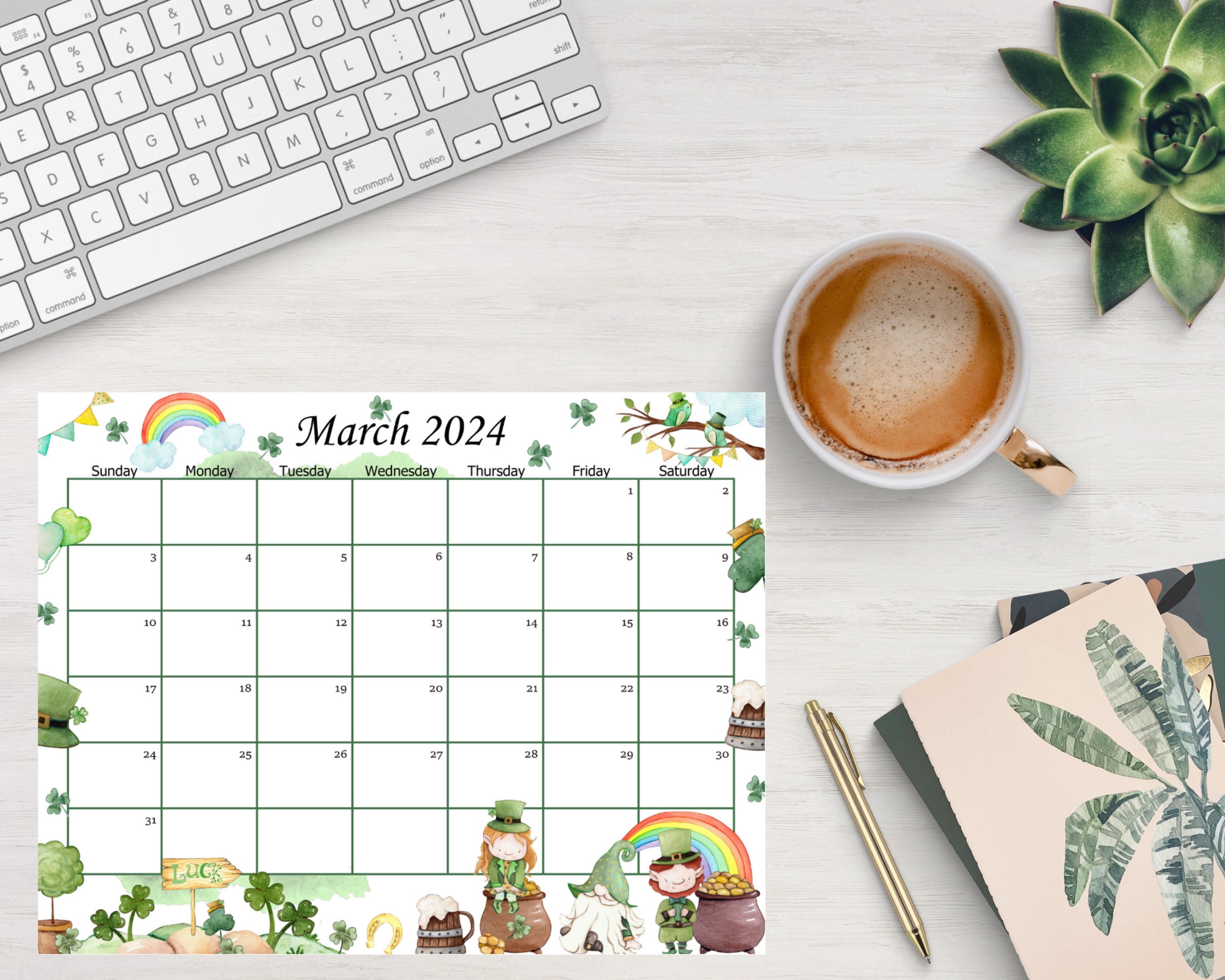EDITABLE March 2024 Calendar St. Patrick's Day Planner - Etsy UK