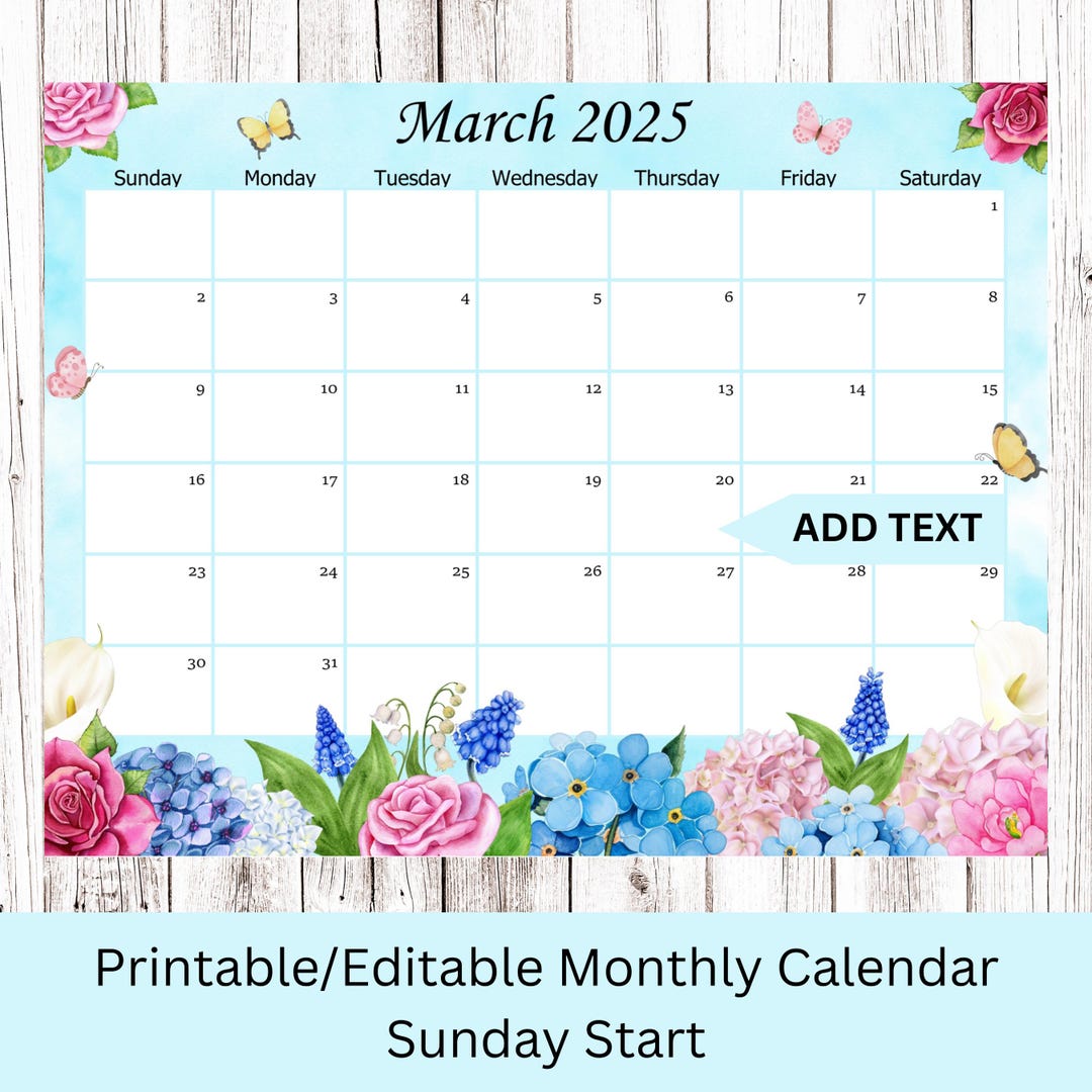EDITABLE March 2025 Calendar, Beautiful Spring Planner, Kids School ...