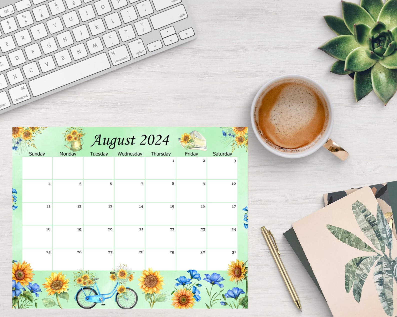 EDITABLE August 2024 Calendar, Sunflowers Planner, Monthly Kids School ...