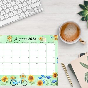 EDITABLE August 2024 Calendar, Sunflowers Planner, Monthly Kids School ...