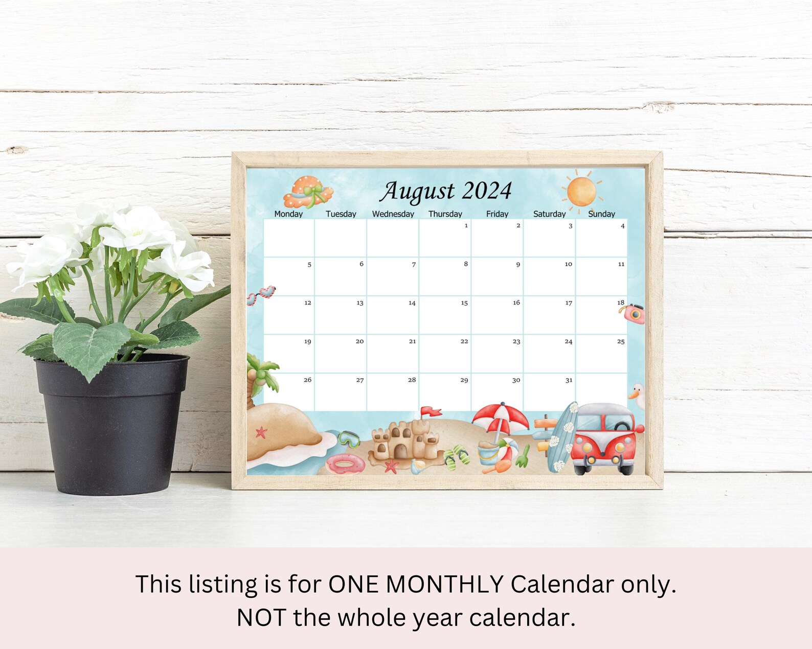 EDITABLE August 2024 Calendar, Cute Summer Planner, Monthly Kids School ...