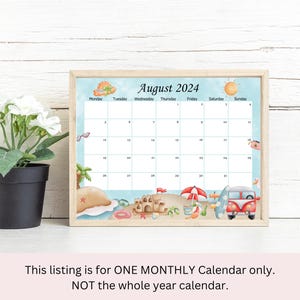 EDITABLE August 2024 Calendar, Cute Summer Planner, Monthly Kids School ...
