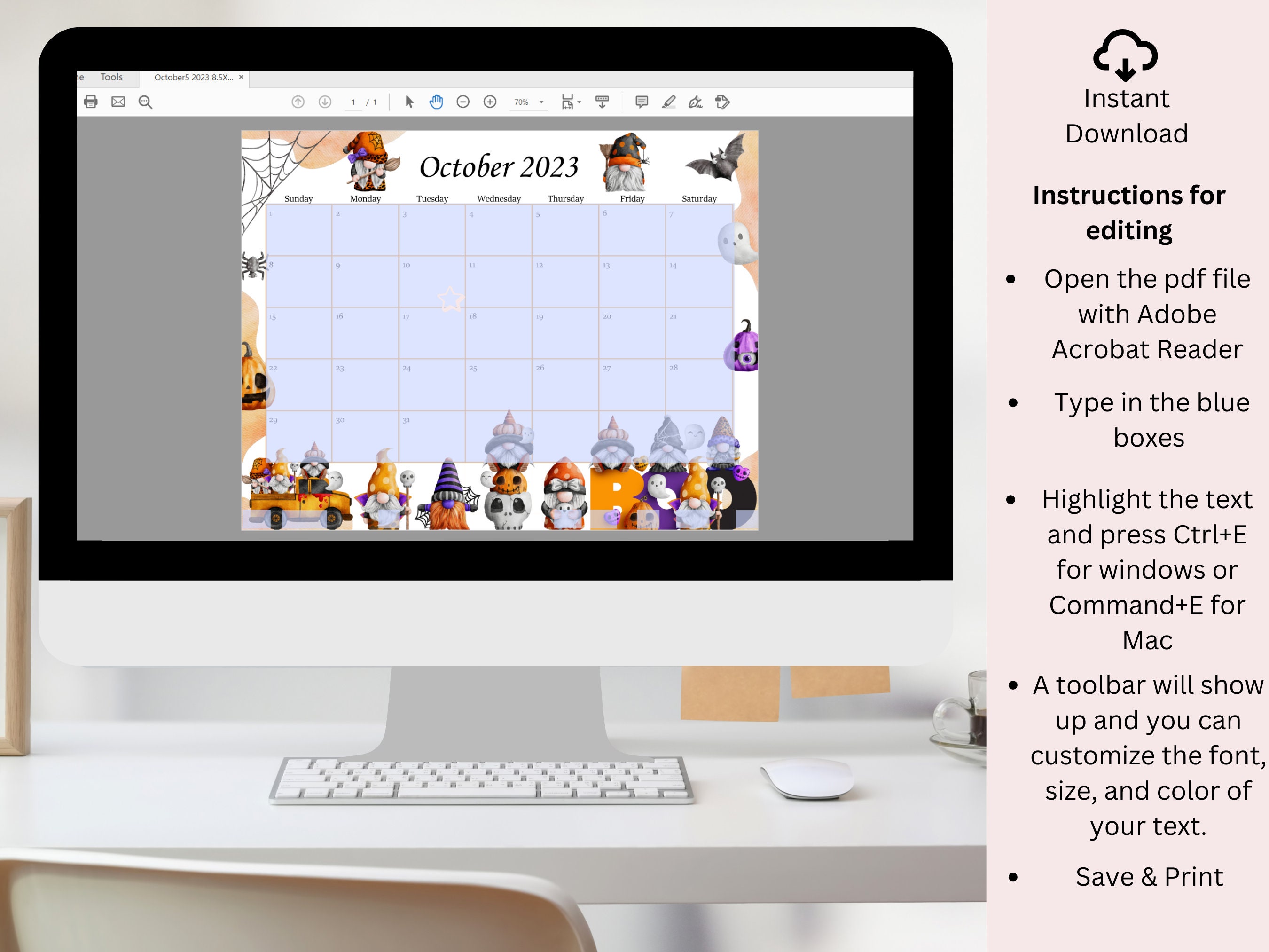 EDITABLE October 2023 Calendar, Cute Halloween 2023 Planner, Kids ...