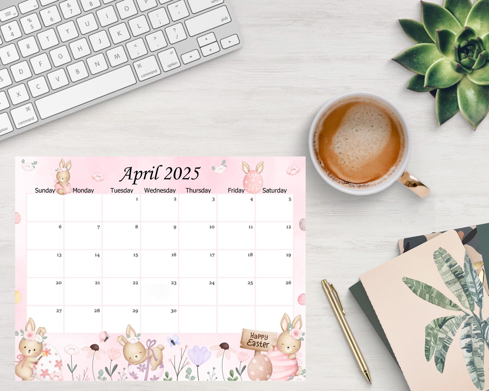EDITABLE April 2025 Calendar, Easter Day Cute Bunnies Planner, Kids ...