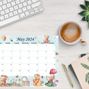 EDITABLE May 2024 Calendar, Cute Spring Planner, Monthly Kids School ...
