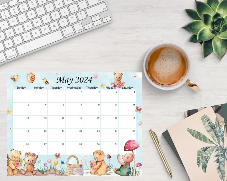 EDITABLE May 2024 Calendar, Cute Spring Planner, Monthly Kids School ...