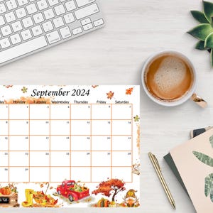 EDITABLE September 2024 Calendar, Autumn Planner, Monthly Kids School ...