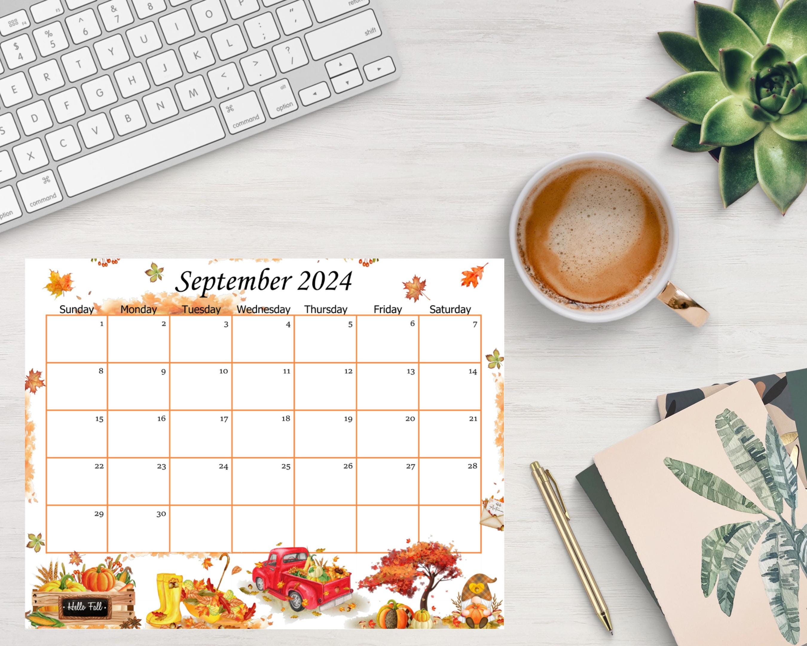 EDITABLE September 2024 Calendar, Autumn Planner, Monthly Kids School ...