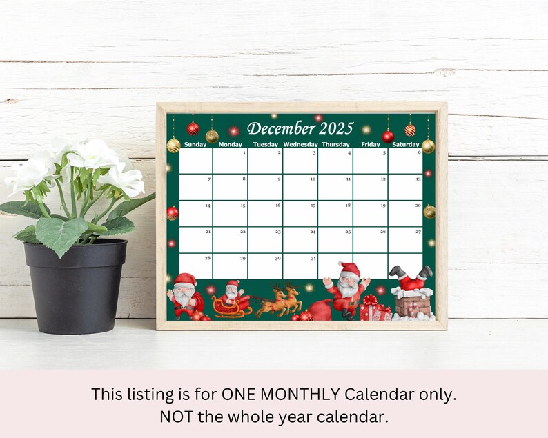 December 2025 Editable Calendar, Cute Santa, Printable Christmas ...