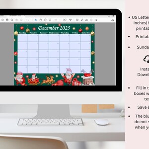 December 2025 Editable Calendar, Cute Santa, Printable Christmas ...