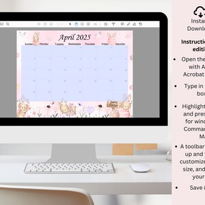 EDITABLE April 2025 Calendar, Easter Day Cute Bunnies Planner, Kids ...