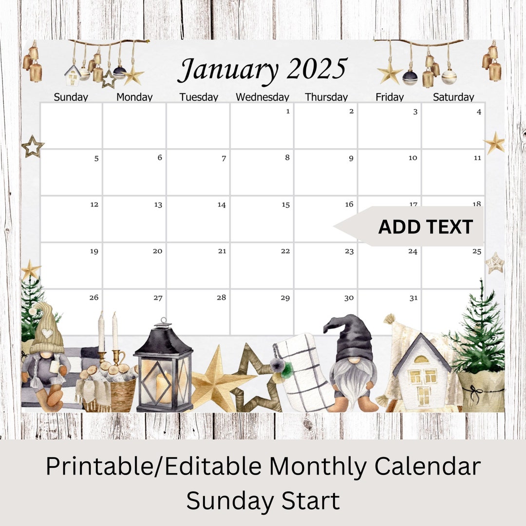 EDITABLE January 2025 Calendar, Winter Planner With Cute Gnomes ...