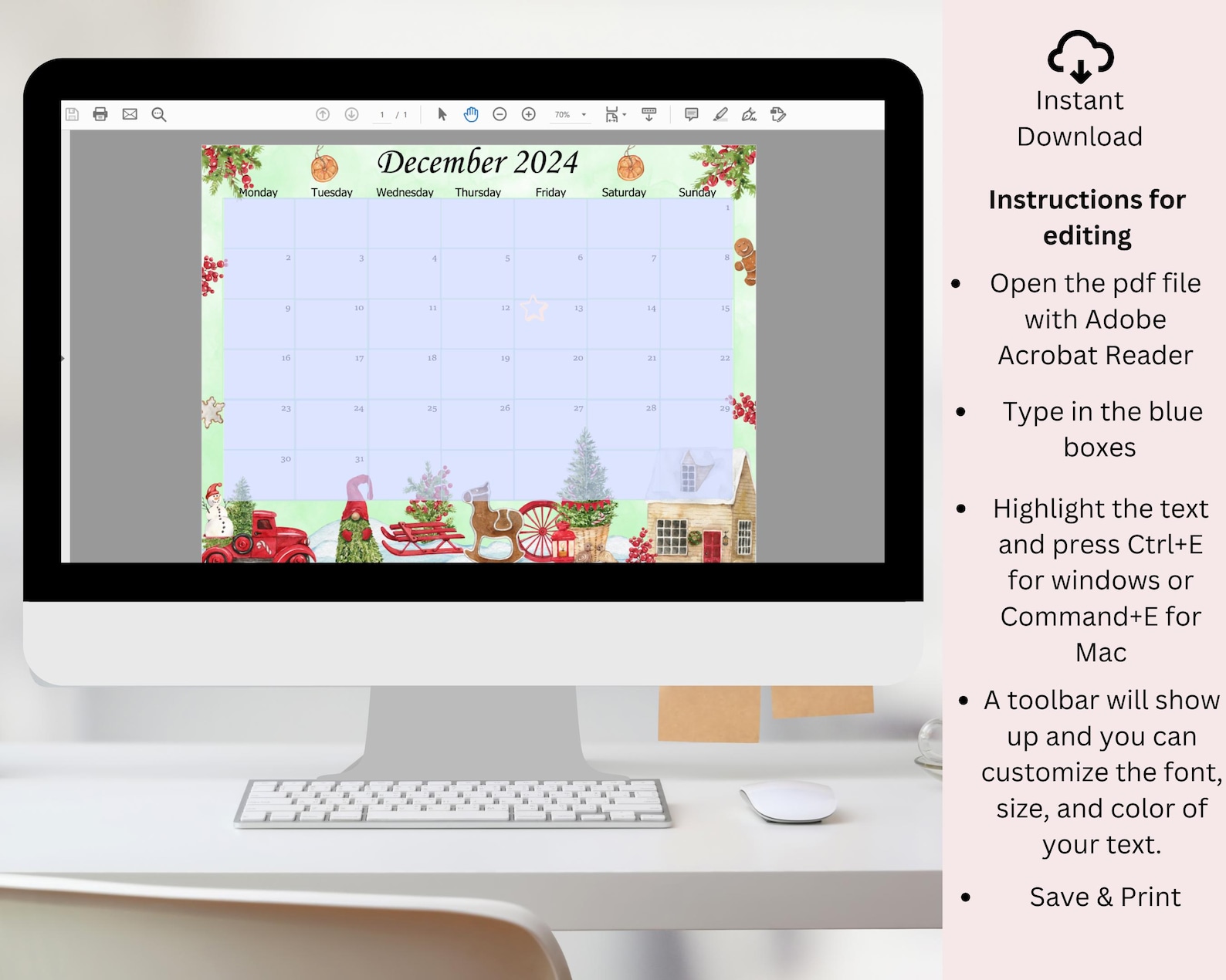 EDITABLE December 2024 Calendar, Christmas Planner With Gnome, Kids ...