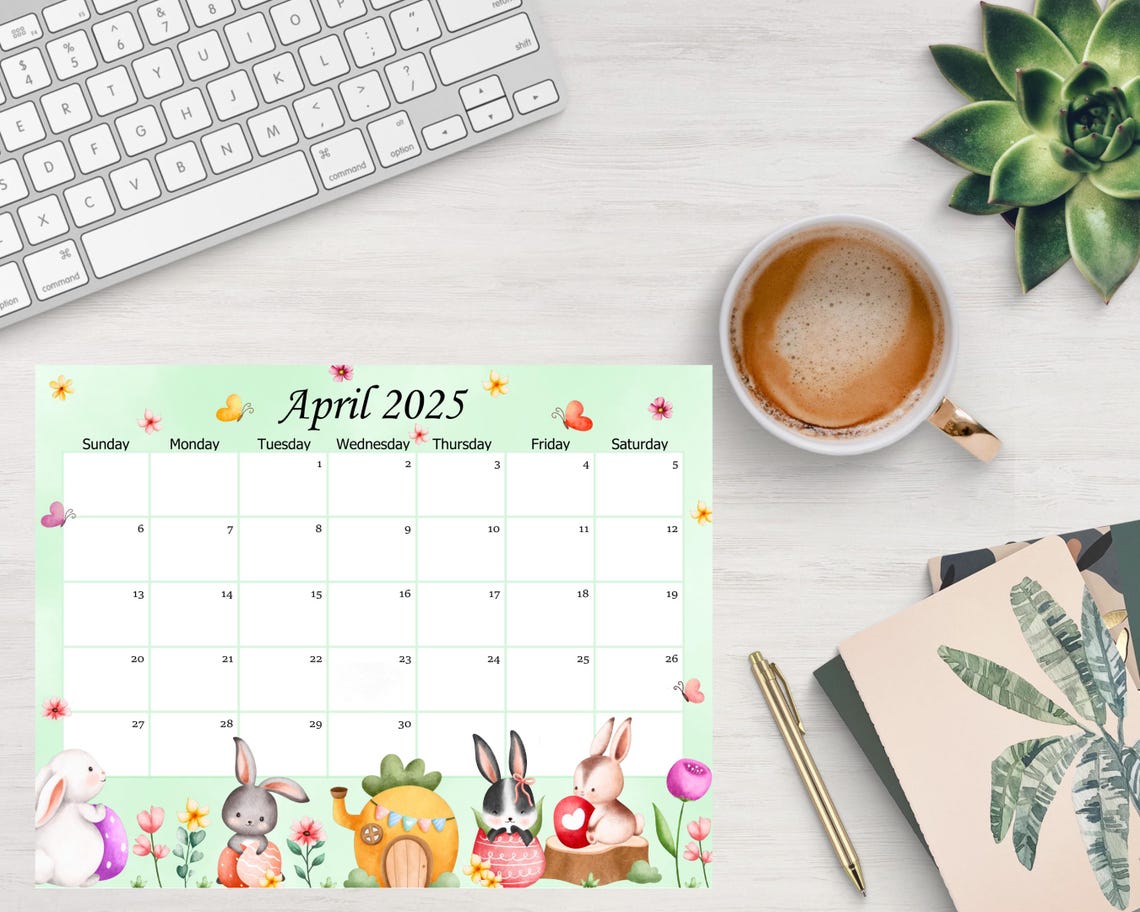 EDITABLE April 2025 Calendar, Easter Day Spring Planner, Kids School ...
