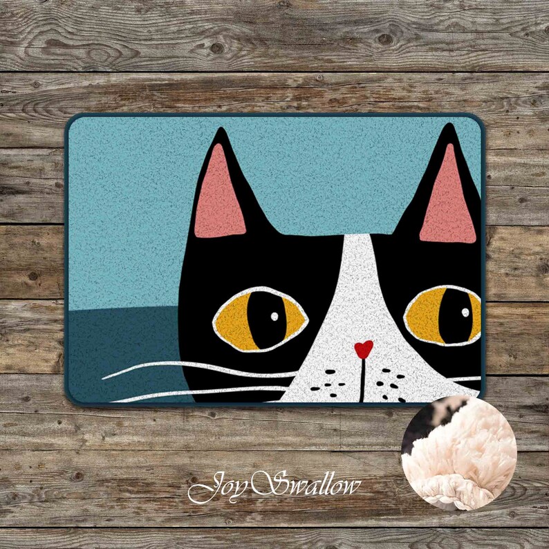 Cute Cat Tufted Yarn Dye Bathmat, Animal Bedroom Runner, Kitty Area Rug ...