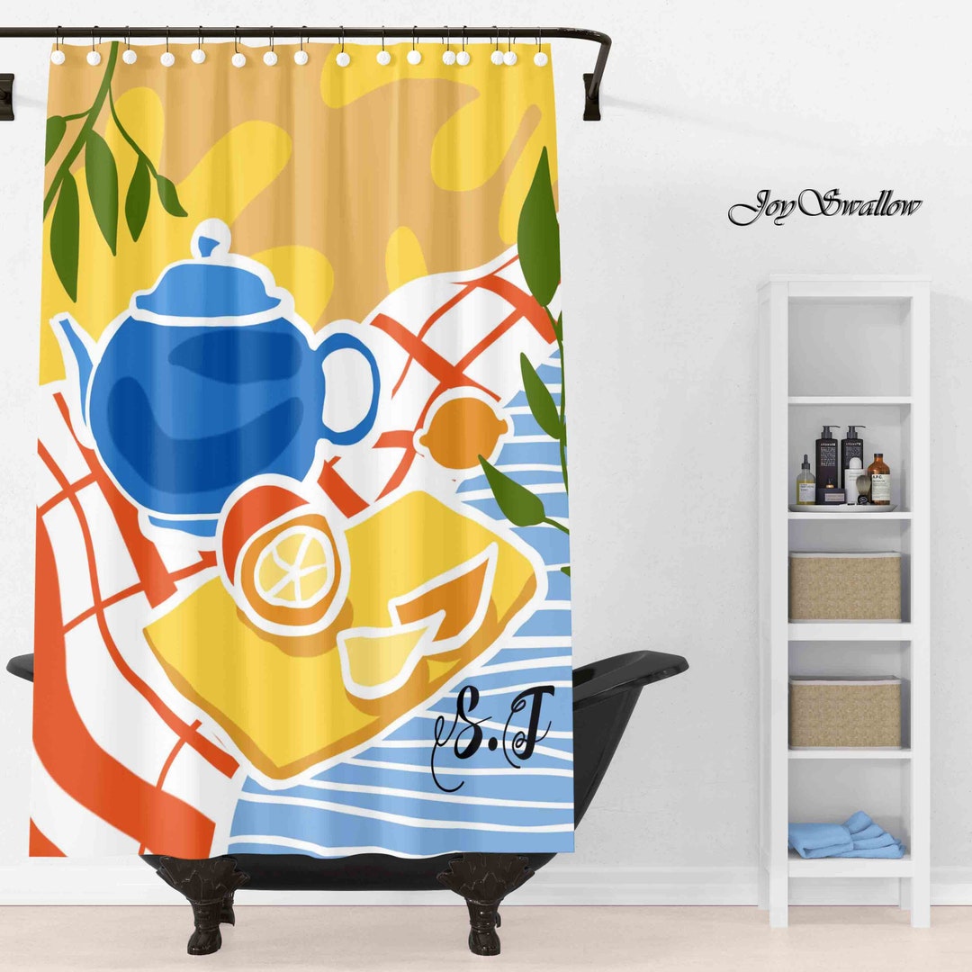 Personalized Shower Curtain, Lemon Tea Pot Shower Curtain, Lemon Tea ...