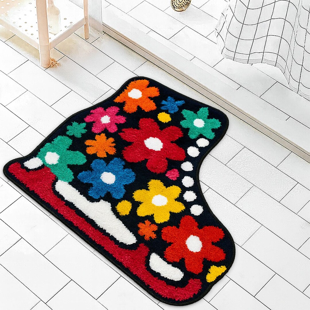 Tufted Yarn Dye Bathmat: Figure Skate & Flowers Design, Non-slip ...