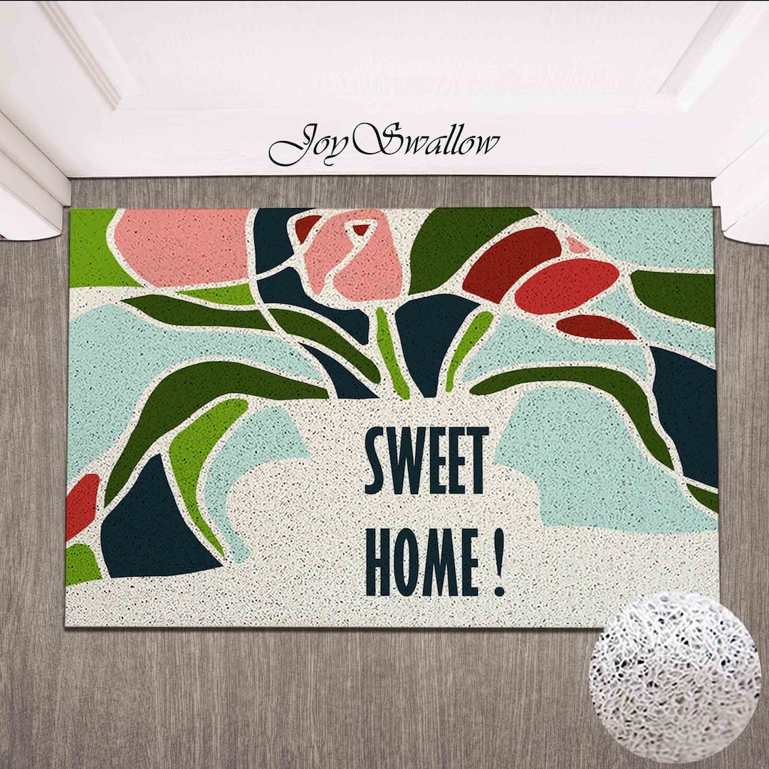 Romantic Rose and Vase PVC Coil Door Mat, Floral Door Rug for Indoor ...