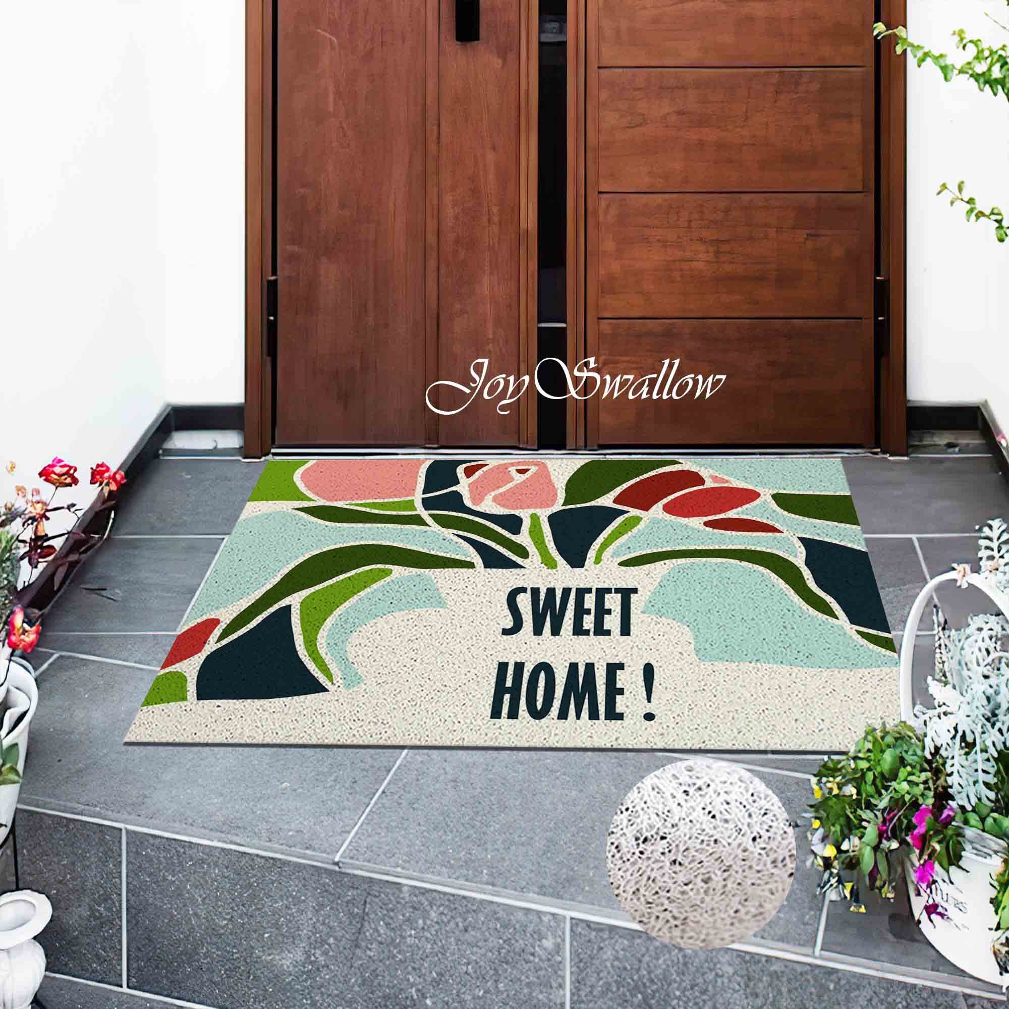Romantic Rose and Vase PVC Coil Door Mat, Floral Door Rug for Indoor ...