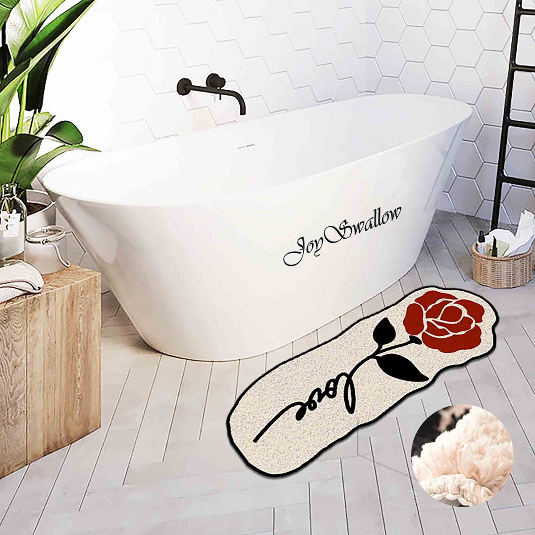 Valentines Red Rose Tufted Yarn Dye Bathmat, Rose Bedroom Runner ...