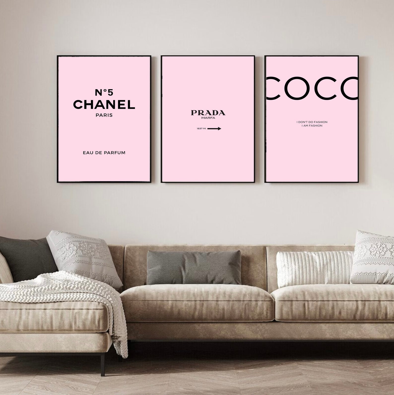 Set of 3 Pink Fashion Print Logo, Art Print With Quote, Retro Color ...