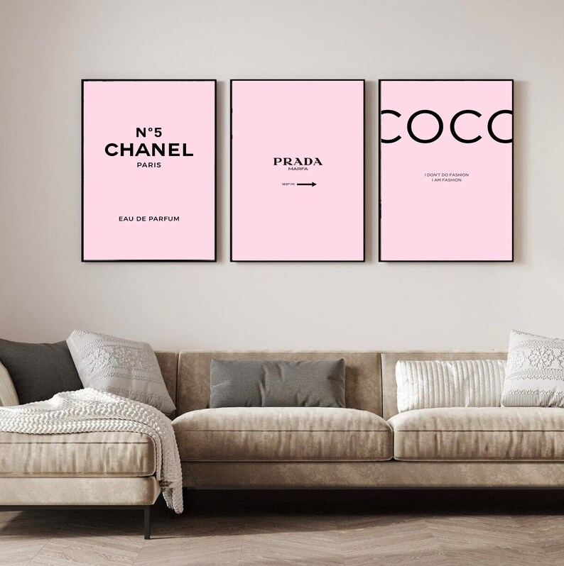 Set of 3 Pink Fashion Print Logo, Art Print With Quote, Retro Color ...