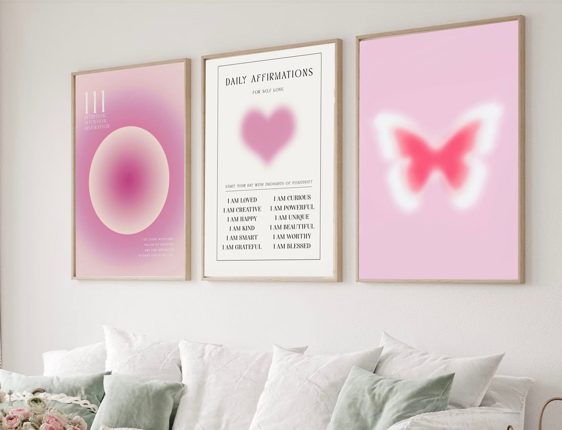 Pink Aura Poster Set, Set of 3 Affirmation Poster, Trust Graident ...