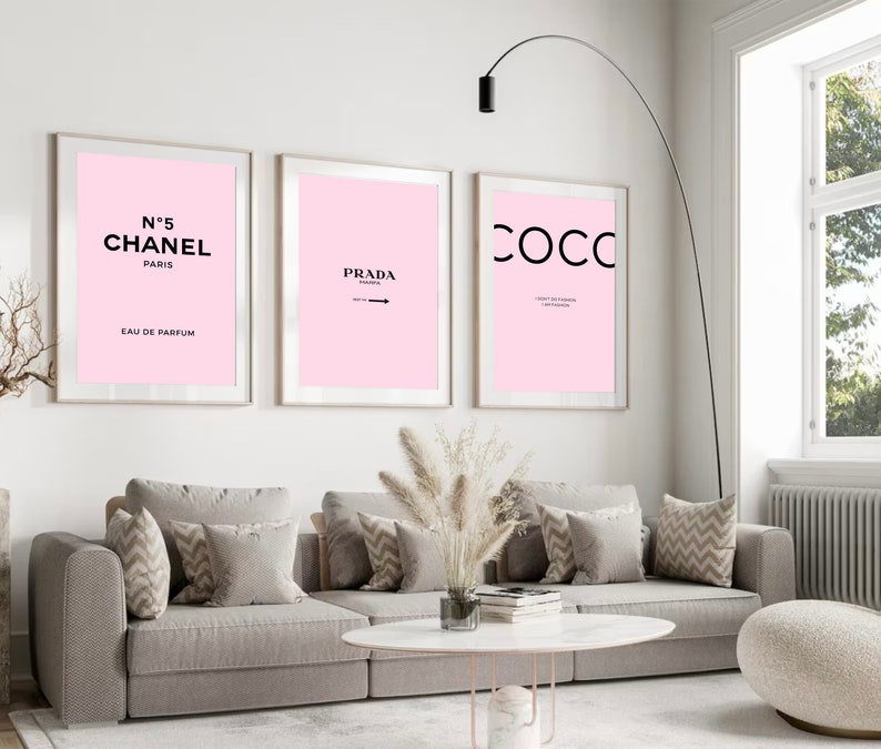 Set of 3 Pink Fashion Print Logo, Art Print With Quote, Retro Color ...