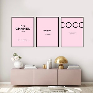 Set of 3 Pink Fashion Print Logo, Art Print With Quote, Retro Color ...