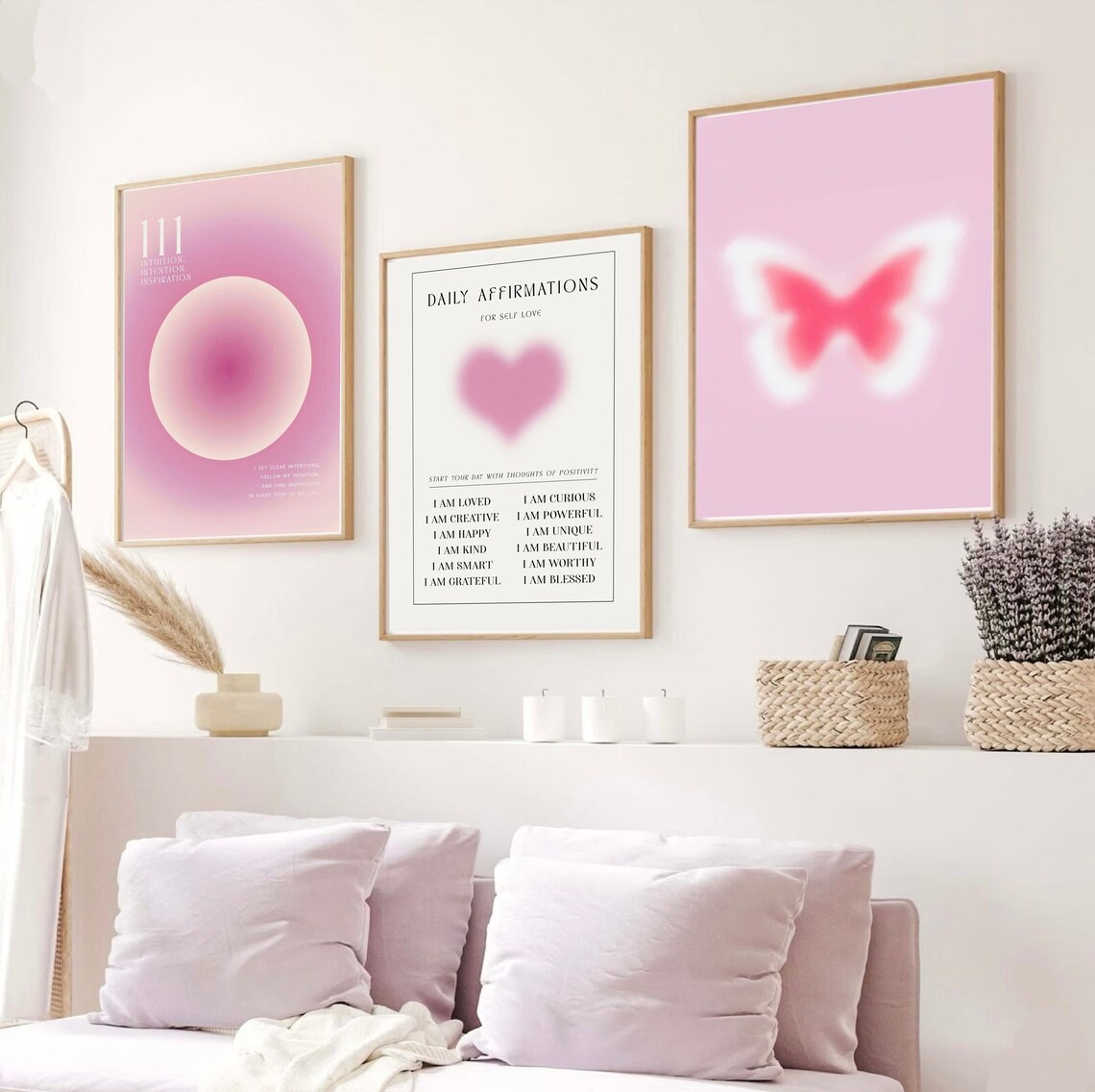 Pink Aura Poster Set, Set of 3 Affirmation Poster, Trust Graident ...