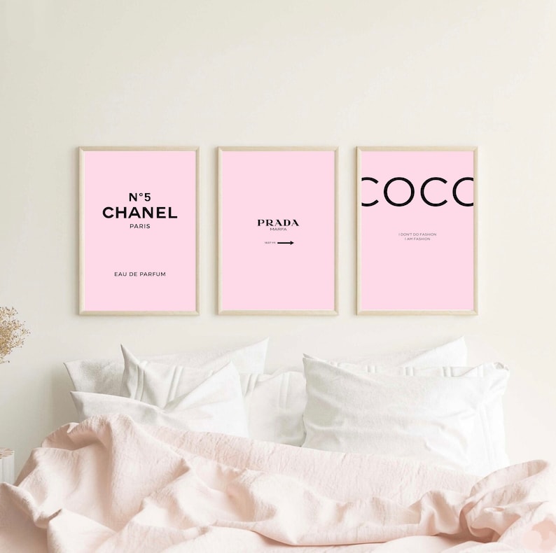 Set of 3 Pink Fashion Print Logo, Art Print With Quote, Retro Color ...