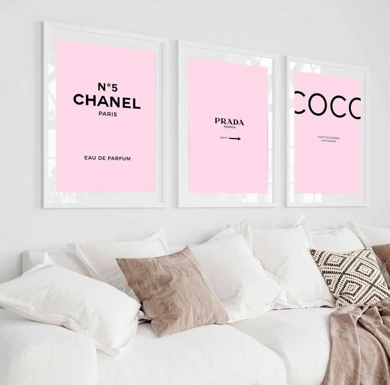 Set of 3 Pink Fashion Print Logo, Art Print With Quote, Retro Color ...