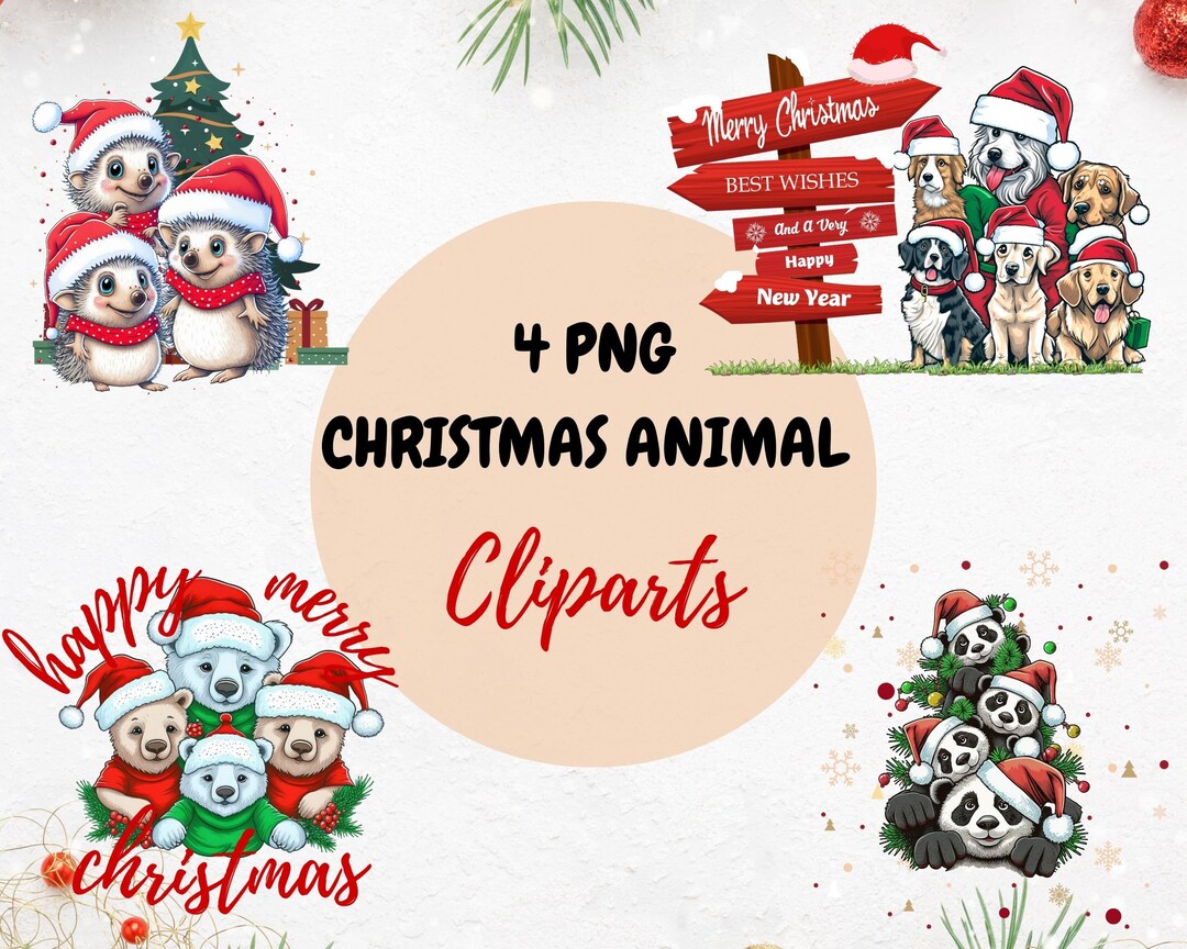 Christmas Animal Clipart Bundle Watercolor Christmas - Etsy