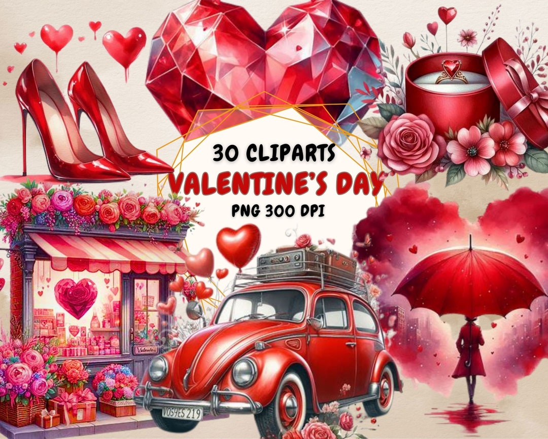 Watercolor Valentine's Day Clipart Red Valentine Graphics Love PNG ...