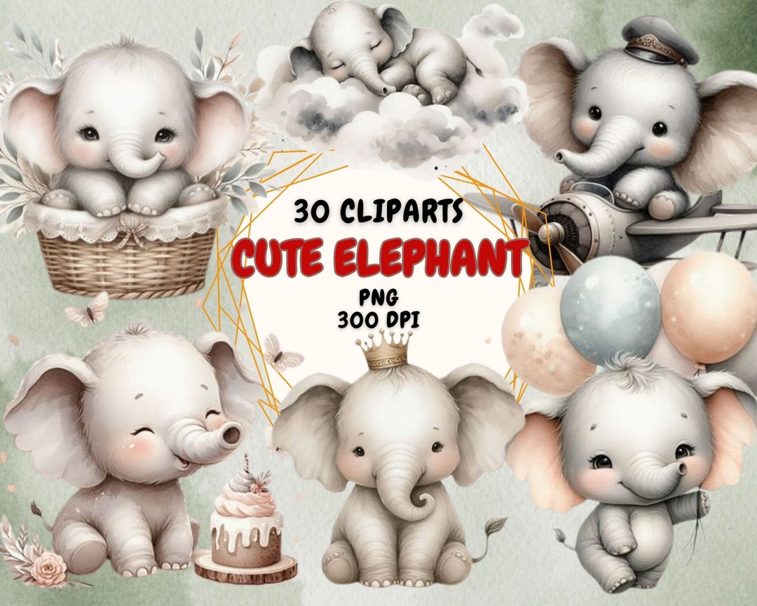 Watercolor Elephant Clipart for Baby Shower Decor Sublimation Png ...