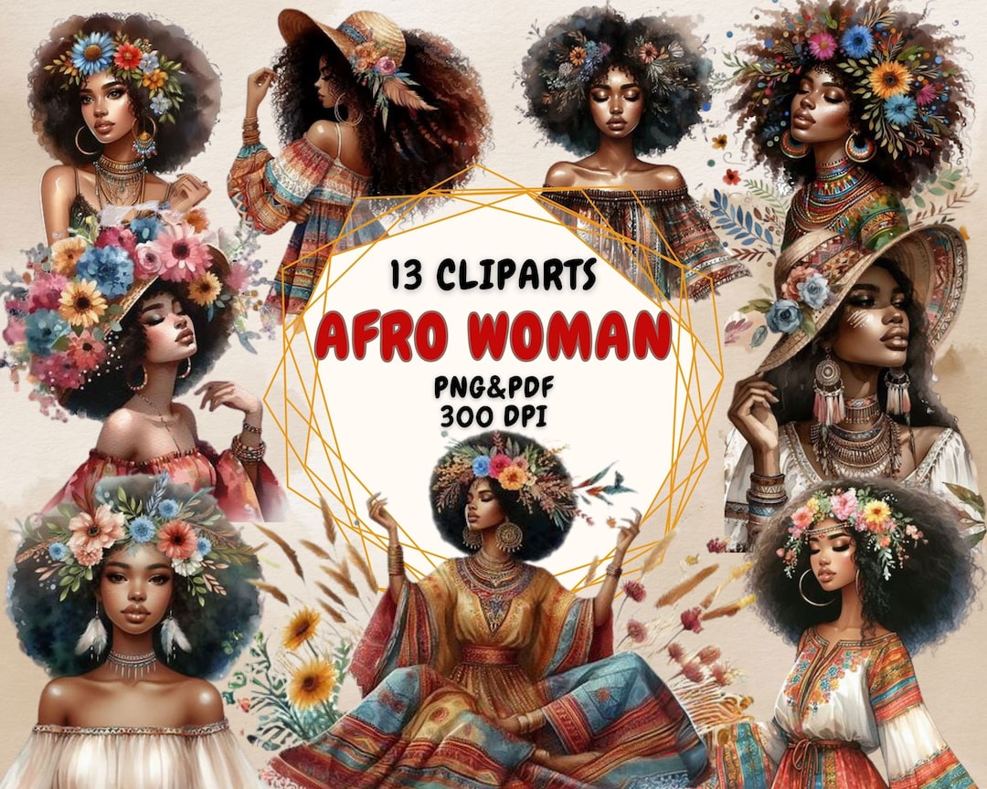 Afro Woman Clip Art Black Woman Sublimation PNG Black Girl Clipart ...