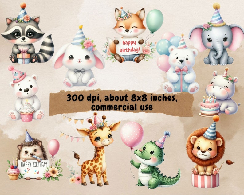 Cute Birthday Animals Clipart Bundle Baby Animals With Birthday Sayings ...