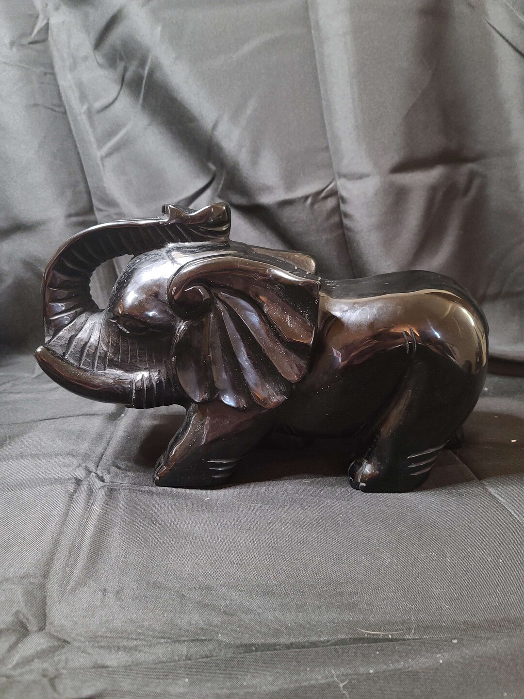 Black Obsidian Elephant, Trunk Up, Extra Large - Etsy