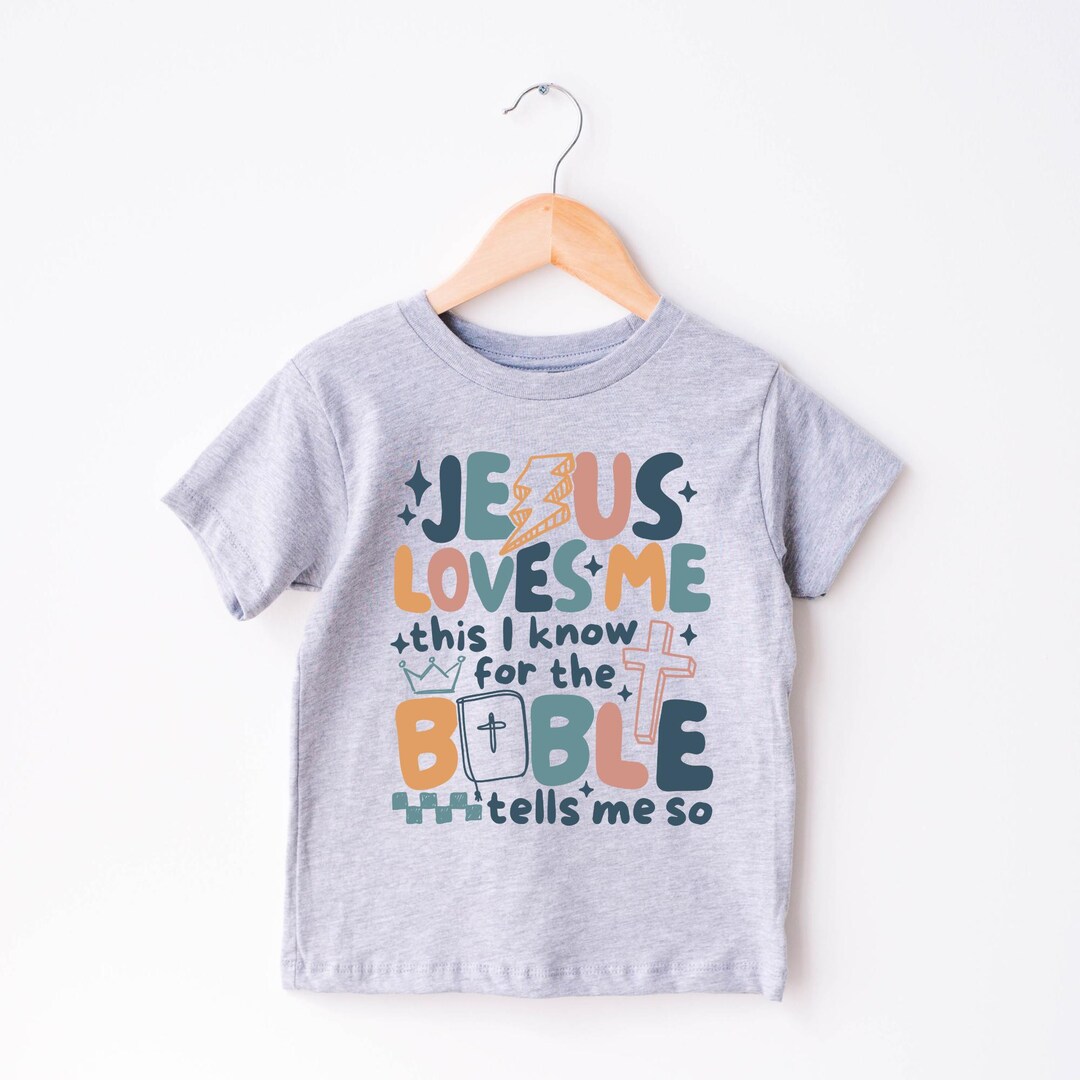 Jesus Loves Me Shirt Kids Religious Clothing Crown Tee Praise Shirt ...