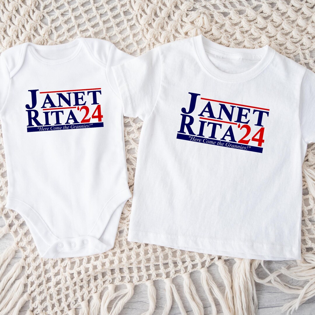 Janet Rita White T 2024 Here Come the Grannies Bluey Shirt Vote Janet ...