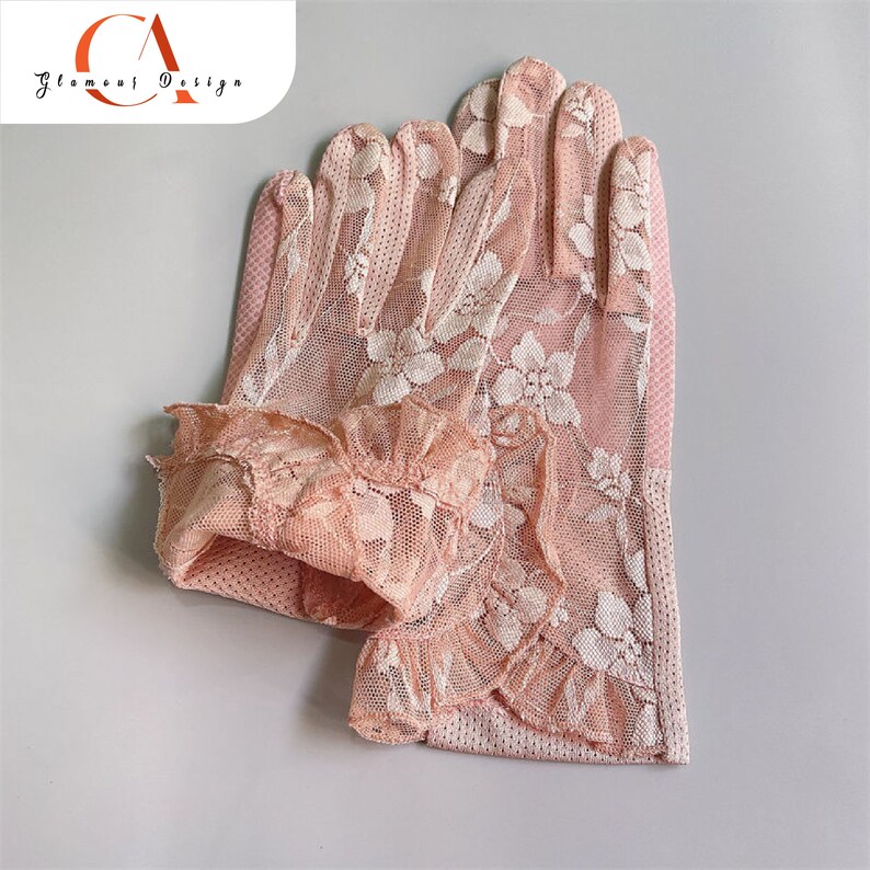 Womens Lace Gloves With Transparent Breathable Ruffle Wrist Length ...