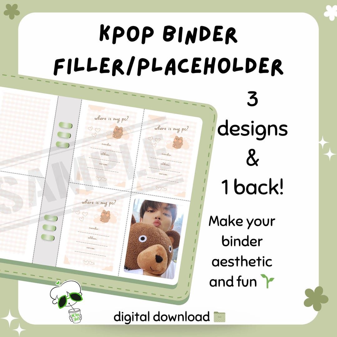 Kpop Photocard Binder Fillers Placeholder - 3 Cute Style + 1 Back Print ...