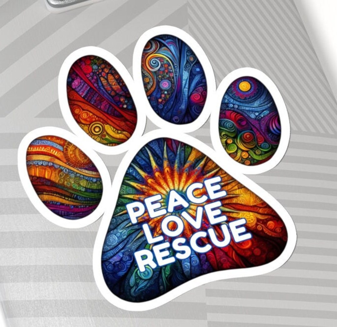 Peace Love Rescue Sticker, Dog Adoption Decal, Dog Lover Water Bottle ...